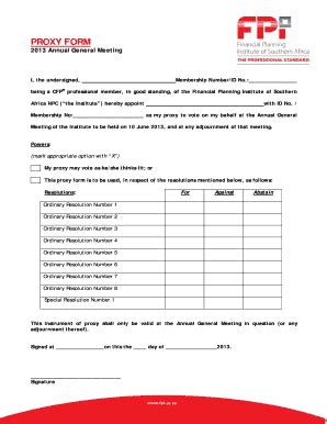 Fillable Online Proxy Form AGM 2013 FPI Fax Email Print PdfFiller
