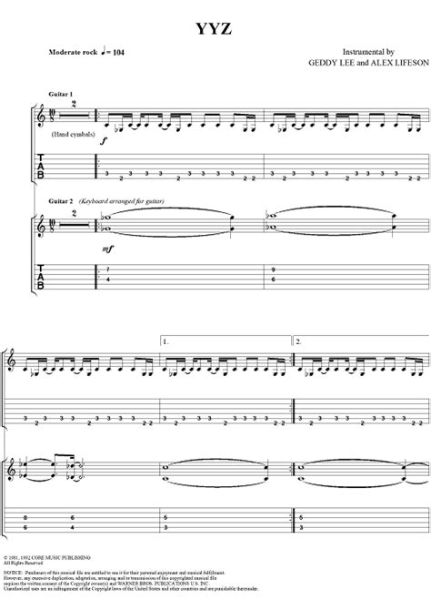Yyz Sheet Music By Rush For Guitar Tabvocal Sheet Music Now