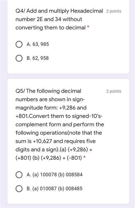 Solved Q4 Add And Multiply Hexadecimal 2 Points Number 2e