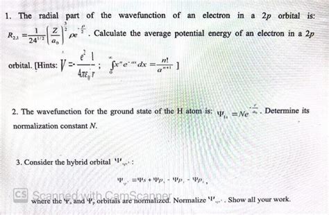 Solved 1 The Radial Part Of The Wavefunction Of An Electron