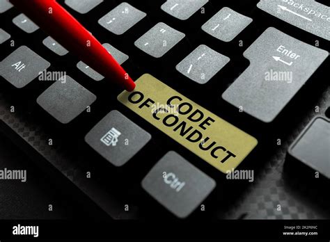 Text Sign Showing Code Of Conduct Word For Set Of Principles Are Ethics Respect Code Honesty