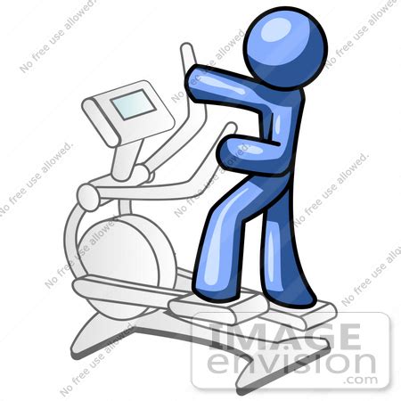 Clip Art Graphic Of A Blue Guy Character Working Out On An Eliptical