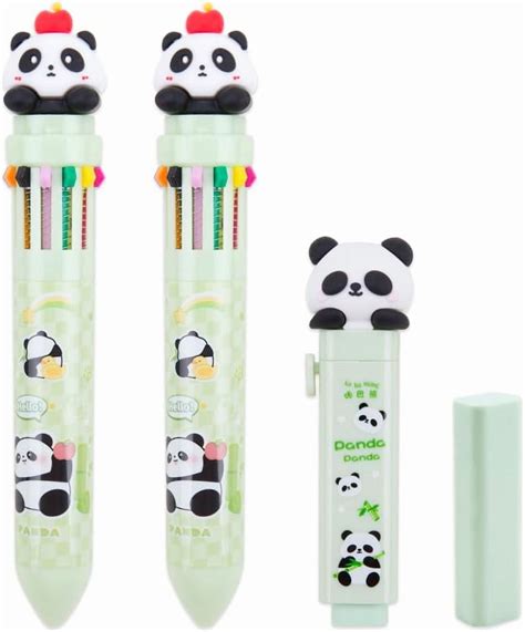 Luu 1set Cute Panda Retractable Erasers With Multicolor Ballpoint Pen