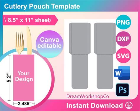 Cutlery Pouch Template Cutlery Set Template Svg Canva Dxf Ms Word Docx Png Psd 8 5x11