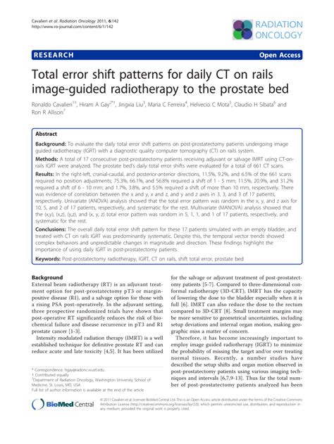 PDF Total Error Patterns For Daily CT On Rails Image Guided Radiotherapy To The Prostate Bed