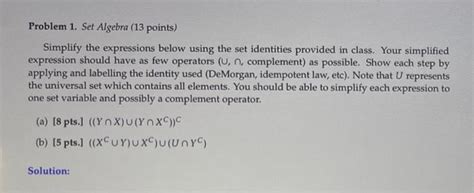 solved problem 1 set algebra 13 points simplify the