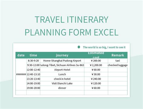 Travel Plan Format In Excel Formula