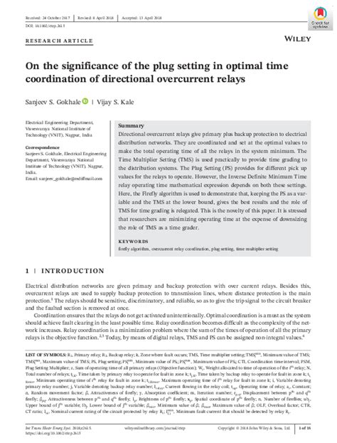 Pdf On The Significance Of The Plug Setting In Optimal Time Coordination Of Directional