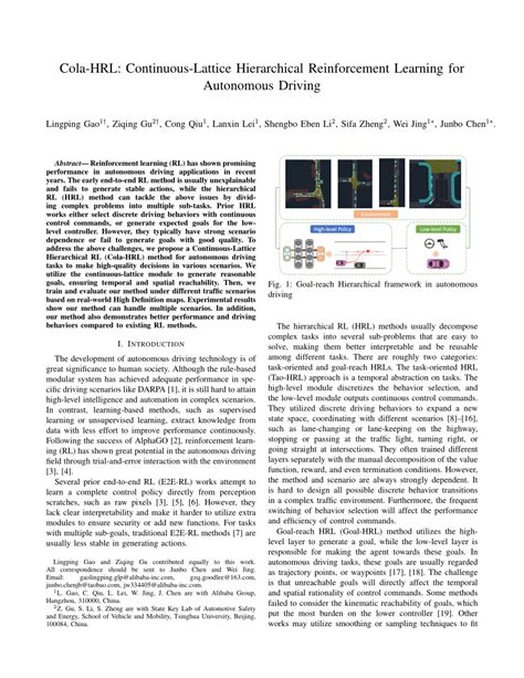 Pdf Cola Hrl Continuous Lattice Hierarchical Reinforcement Learning For Autonomous Driving