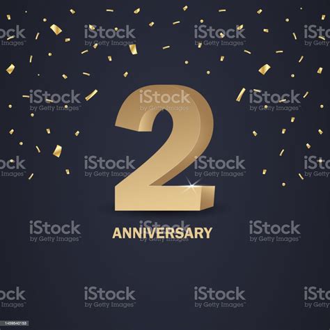 기념일 2 골드 3d 숫자 기념일 행사 파티를 축하하기 위한 포스터 템플릿 3차원 형태에 대한 스톡 벡터 아트 및 기타 이미지