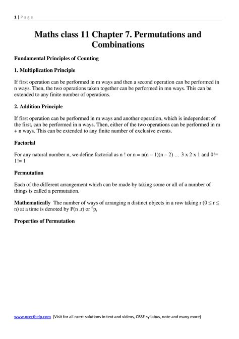 Permutations And Combination Notes For Class 11 Maths Chapter 7 Maths Class 11 Chapter 7