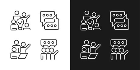 어둡고 밝은 모드를 위한 작업 픽셀 완벽한 선형 아이콘 설정 그룹화 사람들에 대한 스톡 벡터 아트 및 기타 이미지 사람들