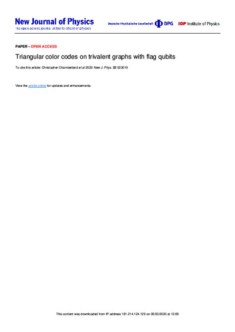 Pdf Triangular Color Codes On Trivalent Graphs With Flag Qubits