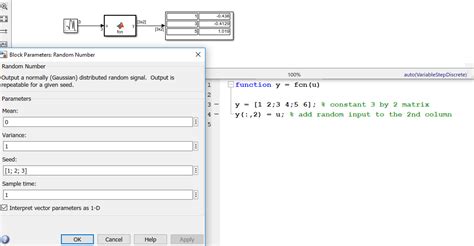 Arrays How To Add A Random Number To A Specific Column In Matlab Function Block Stack Overflow
