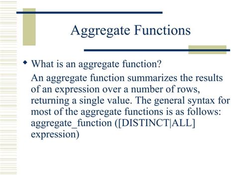 Mysql Aggregate Functions Ppt Databases Computer Software And Applications