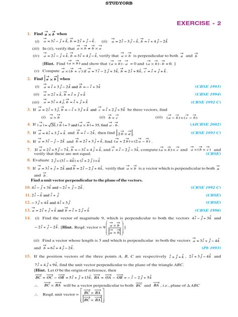 2vector Or Cross Product Pdf Area Euclidean Geometry