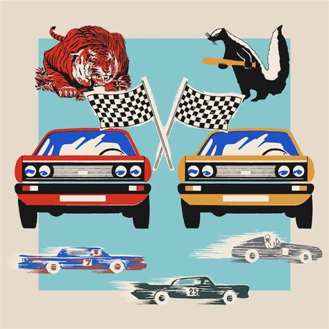 Vehículos De Carreras De Coches De Calle Mascotas Tigre Tejón Retro