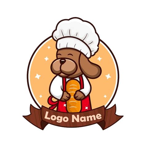 빵 웃는 만화 예술 그림을 들고 귀여운 베이커리 요리사 개 프리미엄 벡터