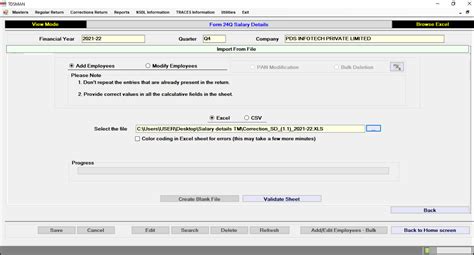 import excel csv for salary details updation add modify pan bulk