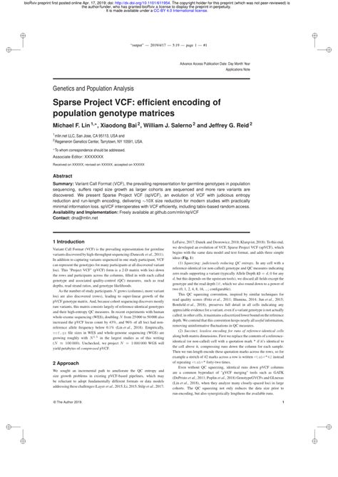 Pdf Sparse Project Vcf Efficient Encoding Of Population Genotype