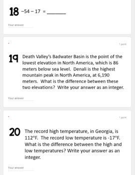 Subtracting Integers Google Forms Homework Assignment By Lisa Davenport