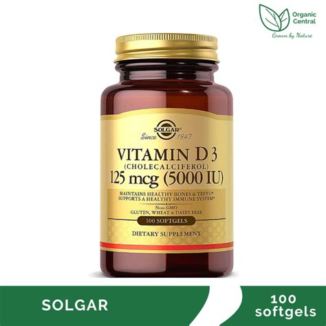Solgar Vitamin D3 Cholecalciferol 125 Mcg 5000 Iu 100 Softgels