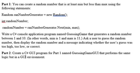 Solved Part 1 You Can Create A Random Number That Is At