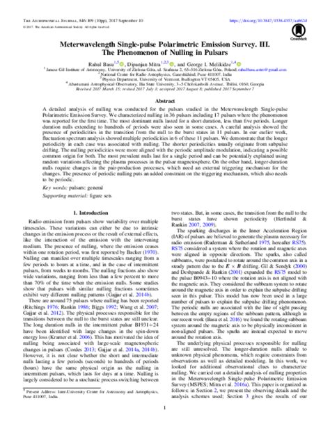 Pdf Meterwavelength Single Pulse Polarimetric Emission Survey Iii The Phenomenon Of Nulling
