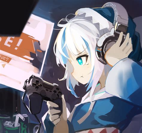 Harufude Gawr Gura Hololive Hololive English Animal Hood Bendy Straw Blue Eyes Blue Hair