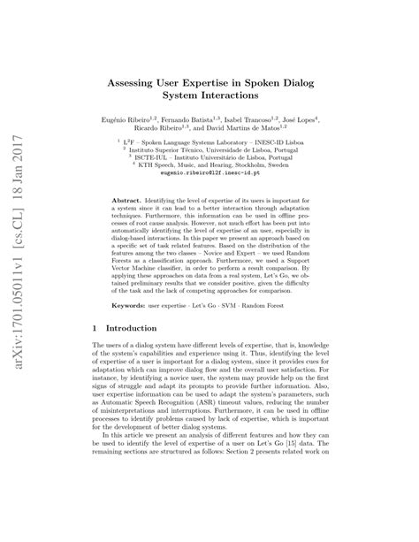 Pdf Assessing User Expertise In Spoken Dialog System Interactions