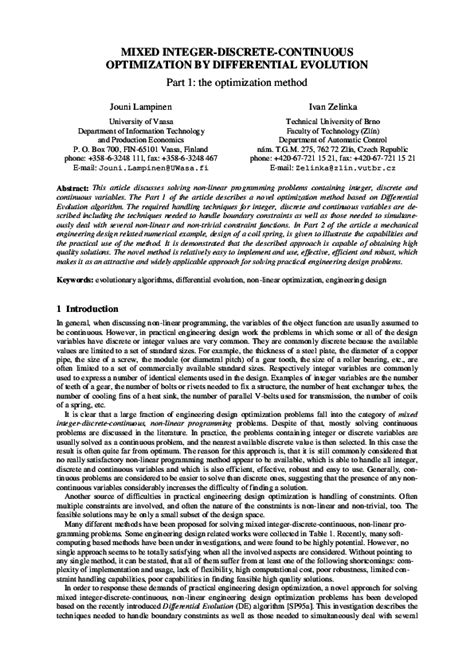 Pdf Mixed Integer Discrete Continuous Optimization By Differential