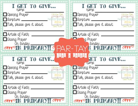 Primary Sharing Time Assignment Cards 2016 Party Like A Cherry