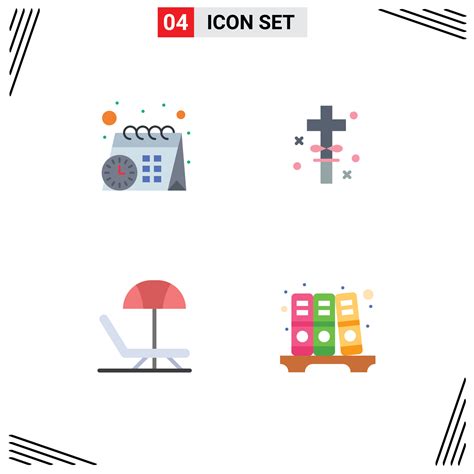 User Interface Pack Of 4 Basic Flat Icons Of Calendar Umbrella Cross