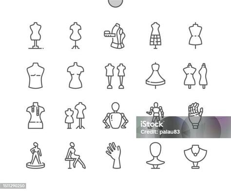 마네킹 재단사 더미 패션 옷 직물 픽셀 퍼펙트 벡터 가는 선 아이콘 간단한 최소 픽토그램 아이콘에 대한 스톡 벡터 아트 및 기타 이미지 Istock