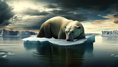 얼음물에 떠있는 얼음 위의 북극곰 지구 온난화 그림 지구 온난화 따뜻하게 함 배경 일러스트 및 사진 무료 다운로드 Pngtree