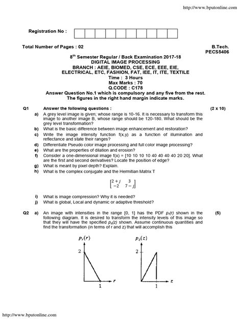 Btech All 8 Sem Digital Image Processing Pecs5406 2018 Pdf Algorithms Signal Processing
