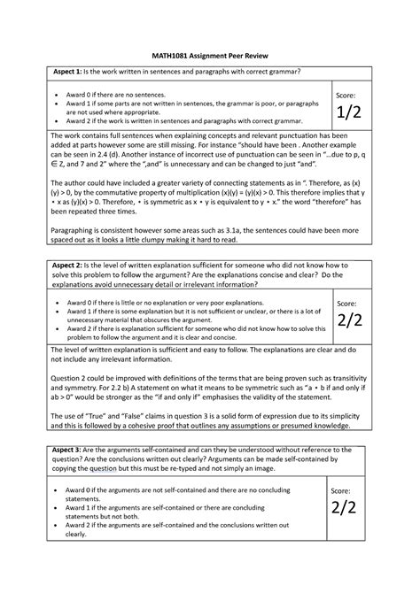 math1081 assignment peer review template math1081 assignment peer