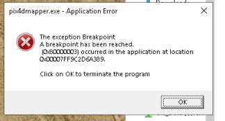 The Exception Break Point A Breakpoint Has Been Reached PIX Dmapper Questions Troubleshooting