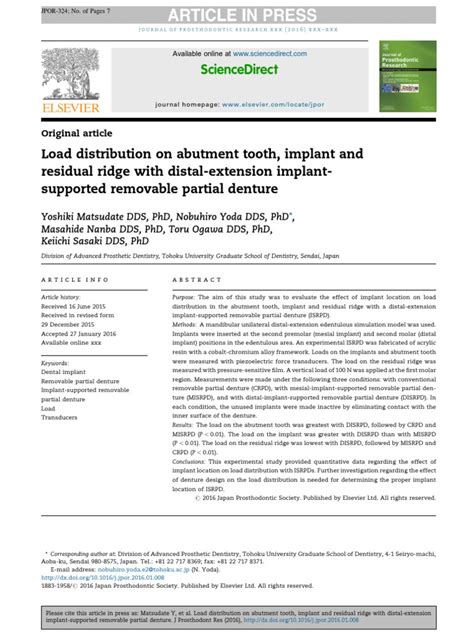 Load Distribution On Abutment Tooth Implant And Residual Ridge With Distal Extension Implant