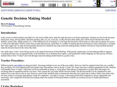 Genetic Decision Making Model Lesson Plan For 9th Higher Ed Lesson Planet
