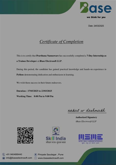 Internship Python Ibaseelectrosoft Learningbydoing Skillindia