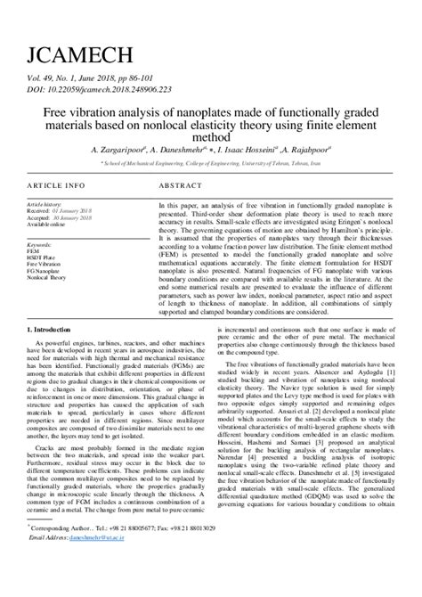 Pdf Free Vibration Analysis Of Nanoplates Made Of Functionally Graded Materials Based On