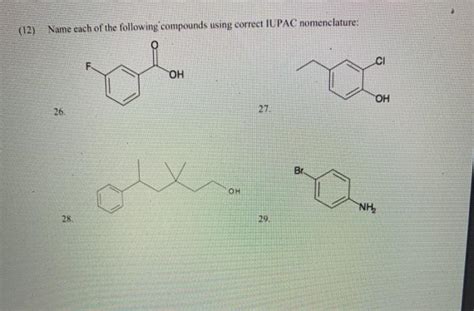 solved 12 name each of the following compounds using