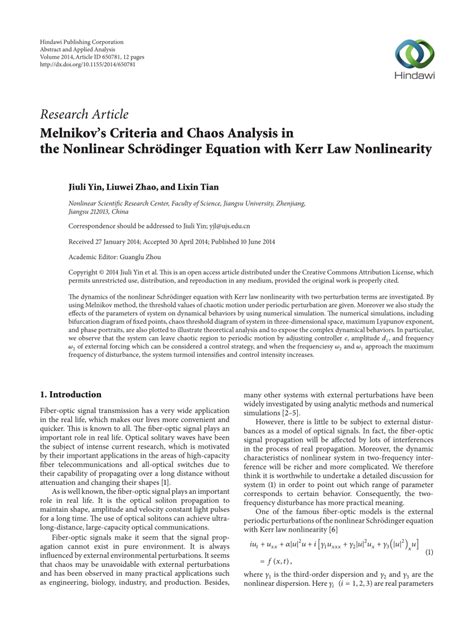 Pdf Melnikovs Criteria And Chaos Analysis In The Nonlinear Schrödinger Equation With Kerr Law
