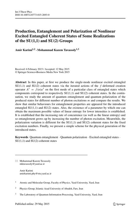 Pdf Production Entanglement And Polarization Of Nonlinear Excited Entangled Coherent States