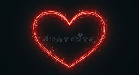 Glowing Red Heart Shape Composed Of Fiery Swirling Light Lines On A Dark Stock Illustration