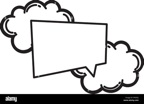 Line Chat Bubble Message Text With Clouds Vector Illustration Stock