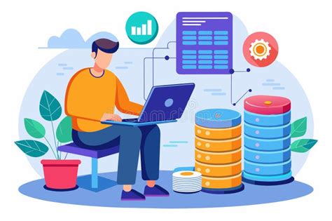 A Man Is Focused On Using His Laptop To Backup A Database Surrounded By Colorful Visuals Man