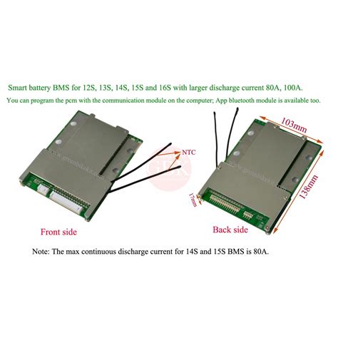 Intelligent Battery Management System Pcm Bt Bms 12s 13s 14s 15s 80a 100a With Pc Program