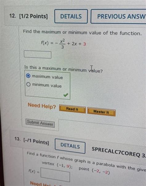 Find The Maximum Or Minimum Value Of The Function Chegg